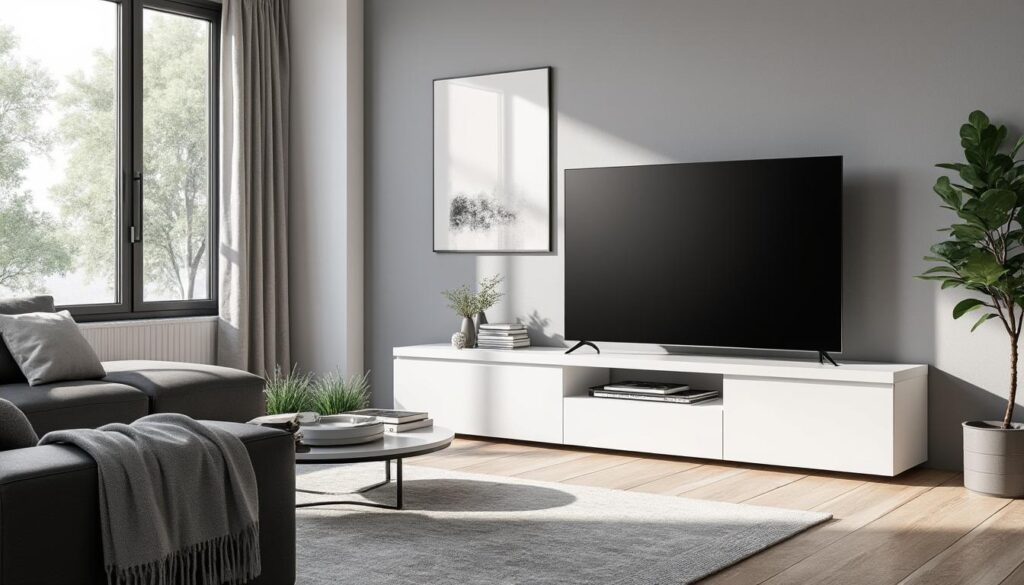 Kikua : meuble TV 130 cm blanc brillant, des idées pour l'intégrer dans ...